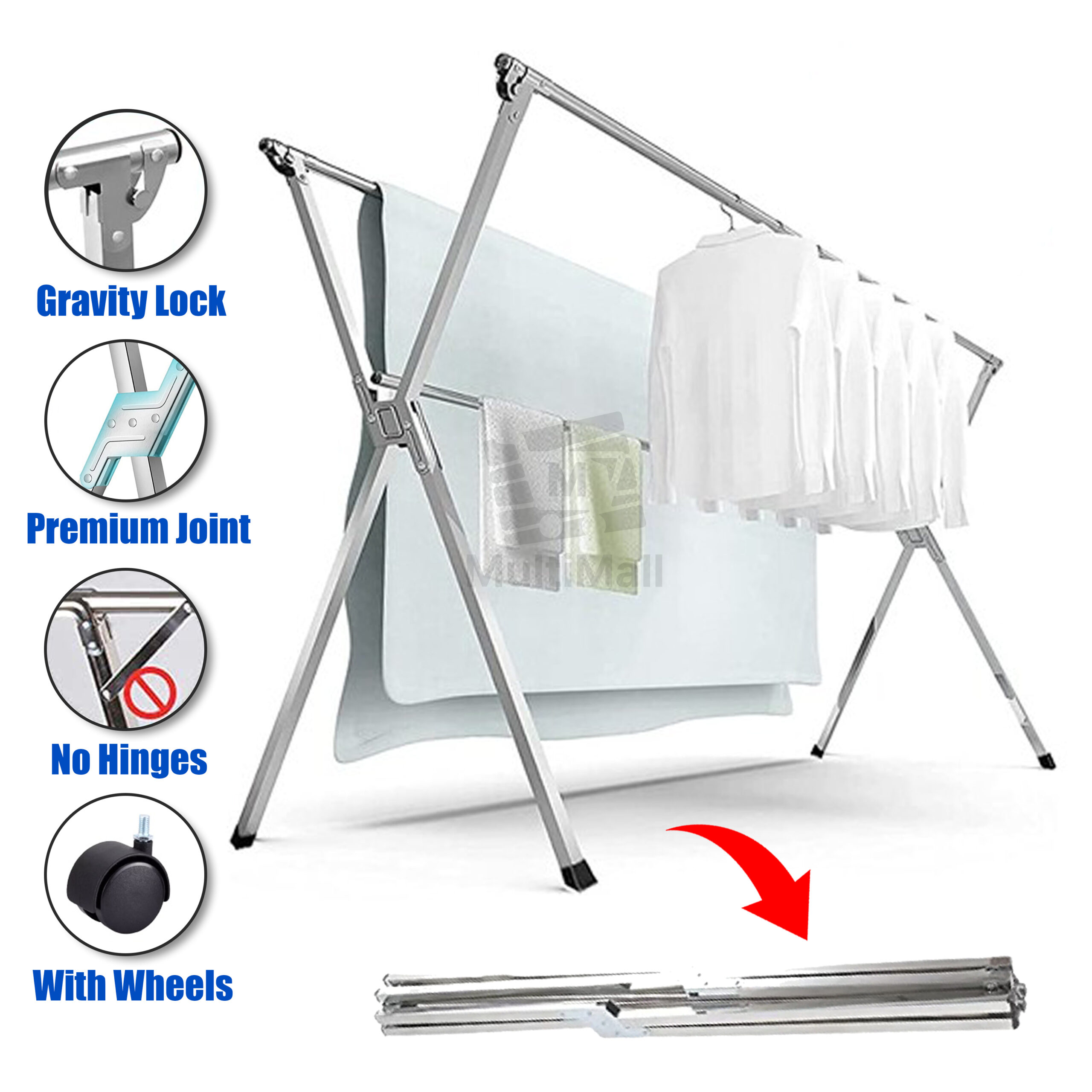 X MODEL - 2M ( WITH WHEEL) Stainless Steel Extendable Drying Rack ...