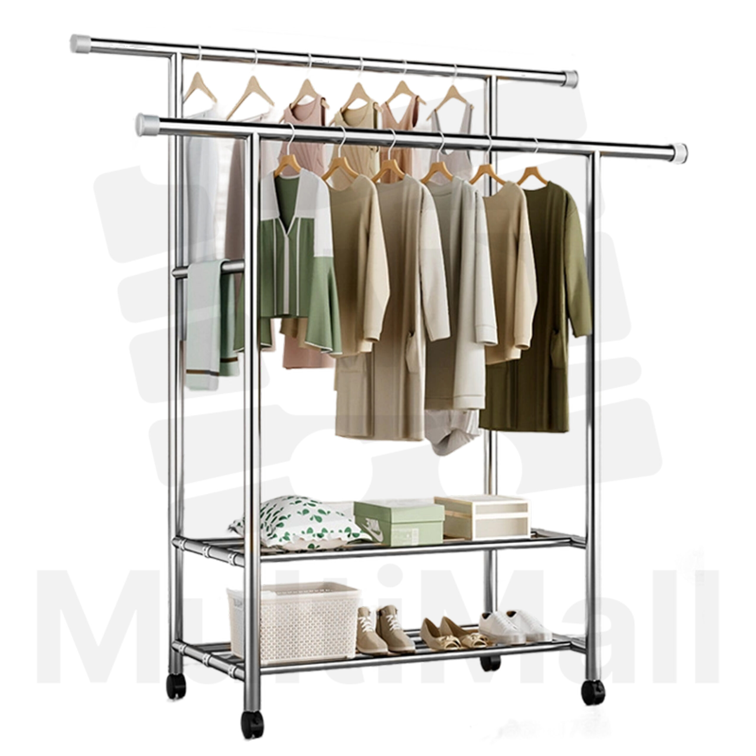 Stainless Steel Laundry Rack - 1.2M, 2-in-1 Heavy Duty Steel Clothes ...