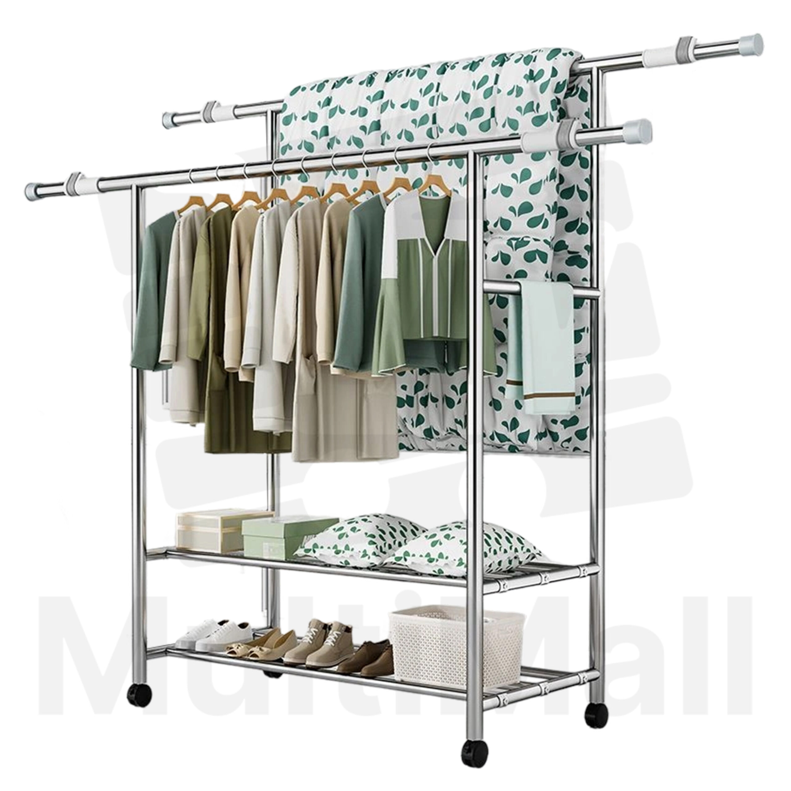 Stainless Steel Laundry Rack - 2.4M, 2-in-1 Heavy Duty Steel Clothes ...