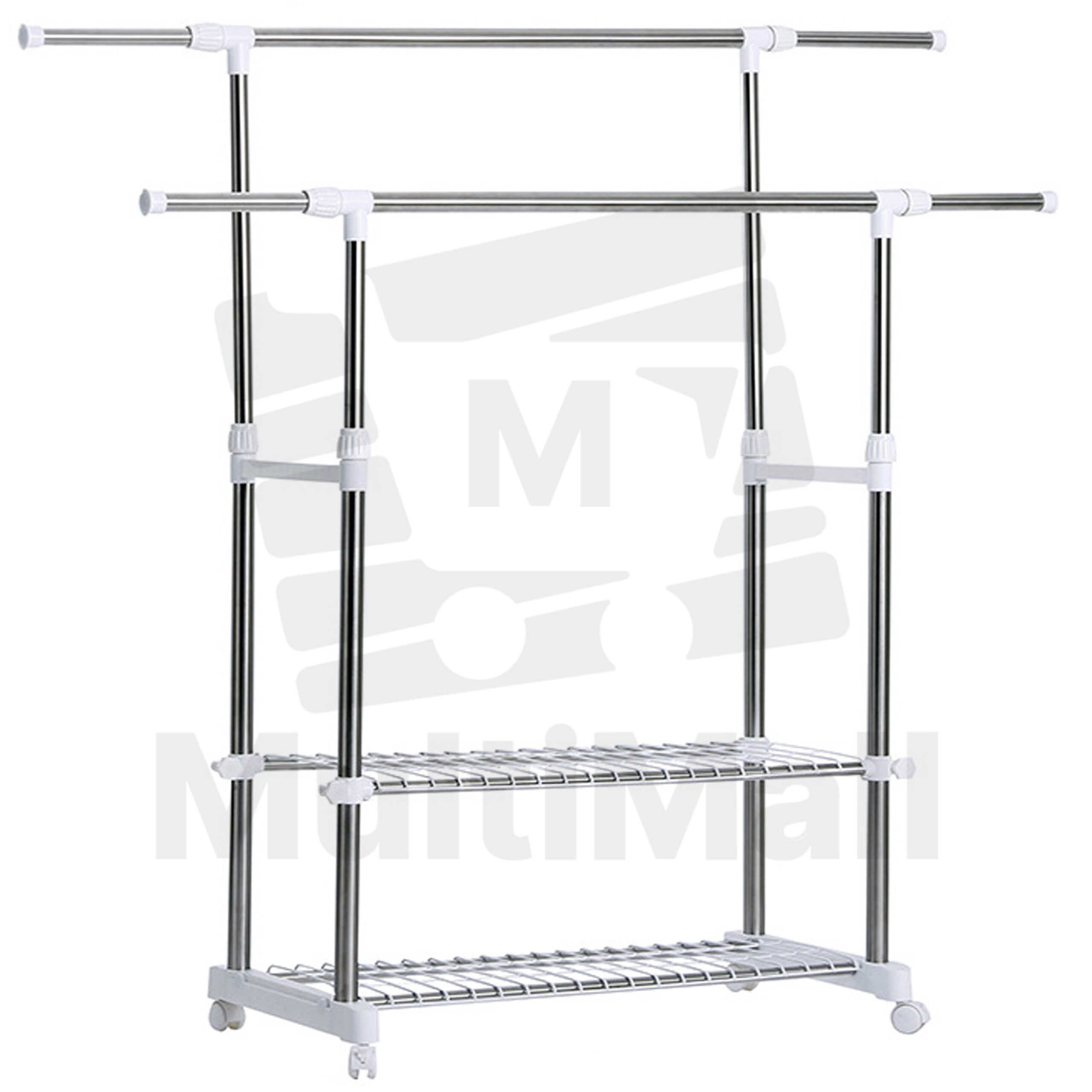Upgraded H 1.5m 2 Poles 2 Storage Tiers Laundry Rack Clothes Drying ...